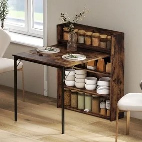HOMCOM Skládací jídelní stůl s regálem, industriální design, úspora místa, pro malé prostory, 80x90x93cm, rustikální hnědá