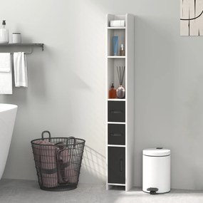 Kleankin koupelnová sloupcová skříň s 3 dvířky, 3 otevřenými policemi a proti-převrhovacím systémem, moderní styl, 15x17x120 cm, bílá a černá