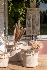 Béžový cementový květináč se střapci Boho S - Ø16*15,5 cm