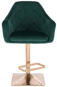 LuxuryForm DESIGN Barová židle ANDORA VELUR na zlaté hranaté podstavě - zelená
