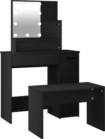 Set toaletního stolku s LED černý kompozitní dřevo 3114116