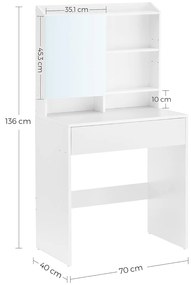 Toaletní stolek se zrcadlem LUNAVI 70x40 cm, bílý
