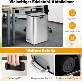 Costway 46 L nerezový odpadkový koš s otočným víkem a vnitřním košem s měkkým