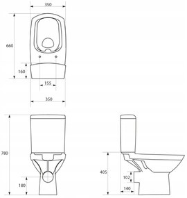 Cersanit CARINA Clean On 480 new - wc kombi 010 3/5 bez sedátka, bílá, K31-045