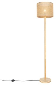 Venkovská stojací lampa dřevěná s lněným stínidlem natural 32 cm - Mels