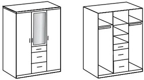 Šatní skříň se zrcadlem Click, 135 cm, bílá/šedý beton