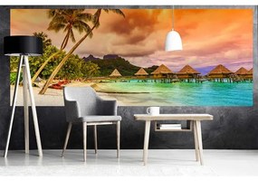 DIMEX | Panoramatická vliesová fototapeta na zeď Polynésie MP-2-0211  | 375 x 150 cm | oranžová, tyrkysová, hnědá, zelená