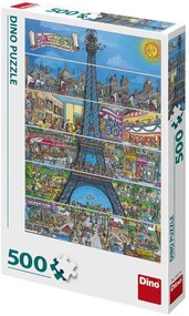 DINO Puzzle 500 dílků Paříž Eiffelova věž kreslená 33x47cm skládačka v krabici dn502376