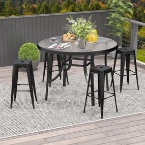 HOMCOM Set 4 stohovatelných barových židlí s opěrkou nohou, výška sedáku 76 cm, černý kov