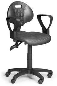 Pracovní židle PUR - asynchronní mechanika, tvrdá kolečka, černá