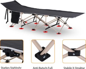 Kempinkové lůžko Outsunny Skládací kempinkové lůžko s přenosnou taškou 190 x 68 x 52 cm Oxford Black ideální pro kempování a outdoorové aktivity | Ao…
