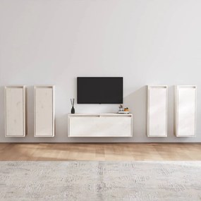 TV skříňky 5 ks bílé masivní borové dřevo 3100215