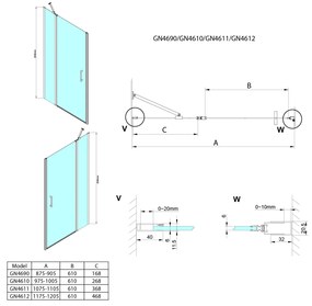 Gelco LORO sprchové dveře s pevnou částí 1200mm, čiré sklo GN4612