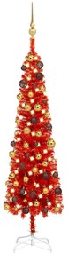 Úzký vánoční stromek s LED a sadou koulí červený 150 cm,  3078040 HangarStore.cz