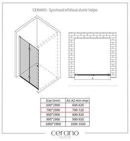 CERANO - Sprchové skládací dveře Volpe L/P - černá matná, transparentní sklo - 70x190 cm