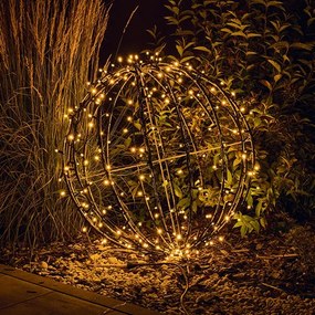 3D LED svítící koule na zahradu, pr. 60 cm, teple bílá, černý kabel, IP67, hliník, Easy fix