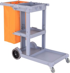Úklidový vozík HOMCOM s profesionální a multifunkční taškou o objemu 100 l pro hotely a hostely, se 3 policemi a 1 platformou 121x50.5x96.5 cm Šedá a…