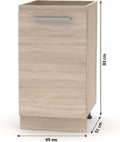 Spodní skříňka 45 1DV, dub sonoma, NOPL-063-0S