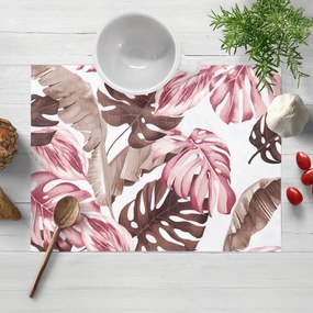 Biante Bavlněné prostírání na stůl Sandra SA-227 Hnědé a starorůžové tropické listy na bílém 30x40 cm