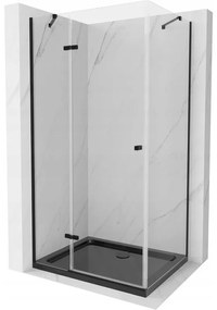 Mexen Roma sprchový kout s otočnými dveřmi 100 x 90 cm, Průhledné, Černá + sprchová vanička Flat, Černá - 854-100-090-70-00-4070
