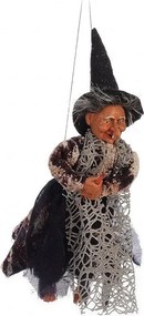 Létající čarodějnice Befana v hnědém provedení 35 cm