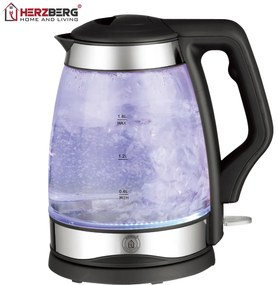 Herzberg HG‑5044 – skleněná rychlovarná konvice 1,8 l s LED podsvícením