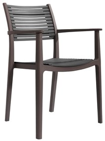 Stohovatelná židle s područkami HERTA plast hnědý a šedý