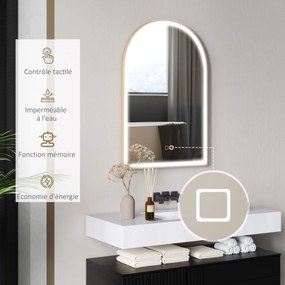 HOMCOM LED koupelnové zrcadlo 90 x 60 cm, nástěnné, 3 barvy, zakřivené, hliníkový rám, odvlhčování a dotykový spínač