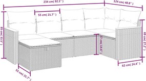 6dílná zahradní sedací souprava a podušky mix béžové polyratan 3265301