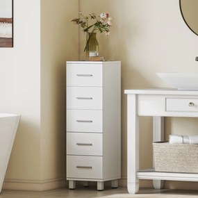 HOMCOM komoda s 5 zásuvkami, úzká moderní úložná skříň do ložnice, předsíně nebo obývacího pokoje, 30 x 95 cm, bílá