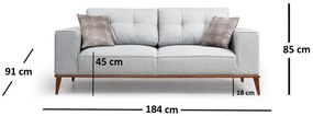 Designová sedačka Tarika 184 cm světle šedá