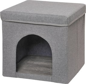 PawHut Kočičí Dům Kočičí Postel Kočičí Chata se Škrabadlem a Vnitřními Dveřmi 36.5x36.5x36.5 cm Šedá | Aosom