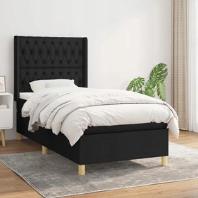 Box Spring Postel S Matrací Černá Textil Černá Prošívaný design 100 x 200
