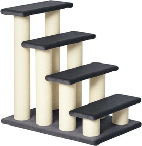 PawHut Psí Schody 4 Krok 59 cm Vysoké Pet Schody pro Kočky a Psy, Psí Rampy, Pomocné Schody pro Postel, Pohovku, Gauč Šedá | Aosom