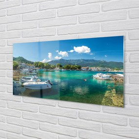 akrylový obraz Řecko Marina moře hory 125x50 cm