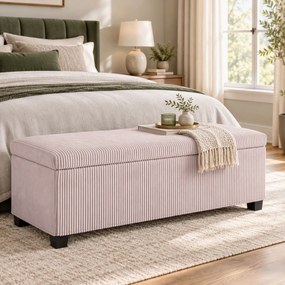 HOMCOM úložná lavice 84 l, růžová, manšestr, 112 × 42 × 40 cm