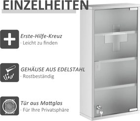 HOMCOM Lékárnička uzamykatelná nerezová, 30 x 12 x 60 cm 02-0330