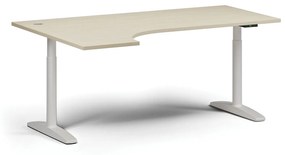 Výškově nastavitelný stůl OBOL, elektrický, 675-1325 mm, rohový levý, deska 1800x1200 mm, bílá zaoblená podnož, ořech