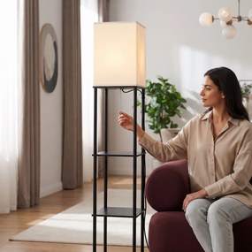 Toolight Toolight, JNH050-1F, stojací lampa s poličkami a jutovým stínítkem 157 cm, 1× E27, černá, 58349