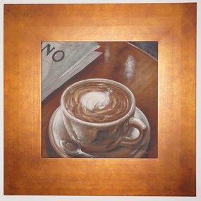 XXXL Olej na plátně Stříbrné espresso v měděném rámu 85 x 85 cm