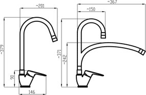 Novaservis, Dřezová baterie s černým flexi ramenem Metalia 54, chrom, 54014F-0C