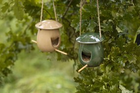 IB LAURSEN Závěsné krmítko pro ptáčky Green, zelená barva, dřevo, keramika