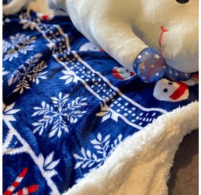 Vánoční tmavě modrá beránková deka z mikroplyše FROSTY Rozměr: 200 x 220 cm