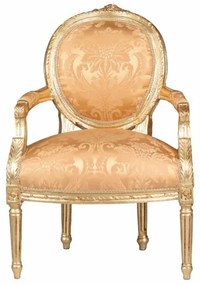 Zlatá židle s medailonovým opěradlem a polstrovanými područkami 98 cm