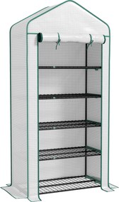 Zahradní skleník Outsunny s 5 policemi, balkónový skleník, zesílená plachta 135 g/m², ocelová konstrukce, dveře se zipem, pro pěstování zeleniny, rost