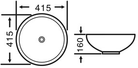 Aqualine umyvadlo na desku 40 cm bez otvoru pro baterii bez přepadu keramické bílá 40155