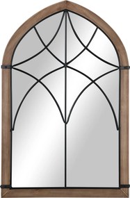 HOMCOM Dekorativní Dřevěné Zrcadlo na Zeď 93x60 cm Okenní Zrcadlo s 2 Háčky Vintage Styl pro Obývací Pokoj, Ložnici, Jídelnu a Předsíň Hnědé | Aosom