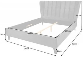 Tmavě šedá sametová postel Sixties 160x200 cm