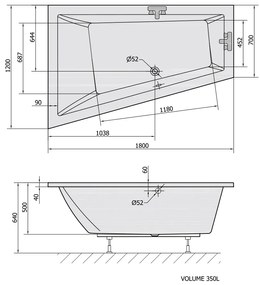 Polysan TRIANGL L asymetrická vana 180x120x50cm, bílá 19611