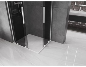 Mexen Velar L Duo, sprchový kout s posuvnými dveřmi 100 x 90 cm, 8mm šedé sklo, bílá matná, 871-100-090-02-43-20